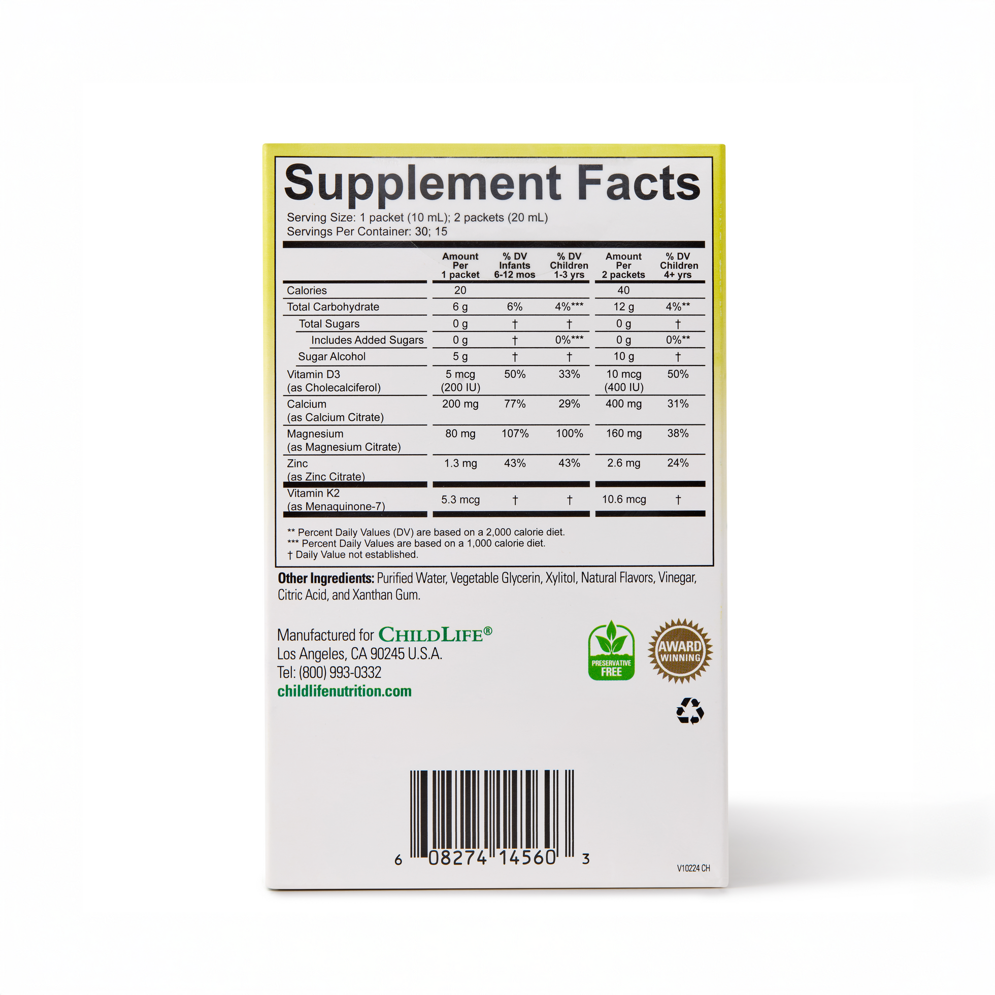 Liquid Calcium with Magnesium Stick Packs – ChildLife